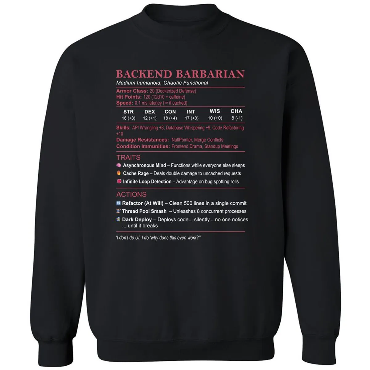 Backend Barbarian Stats Classic Unisex Sweatshirt