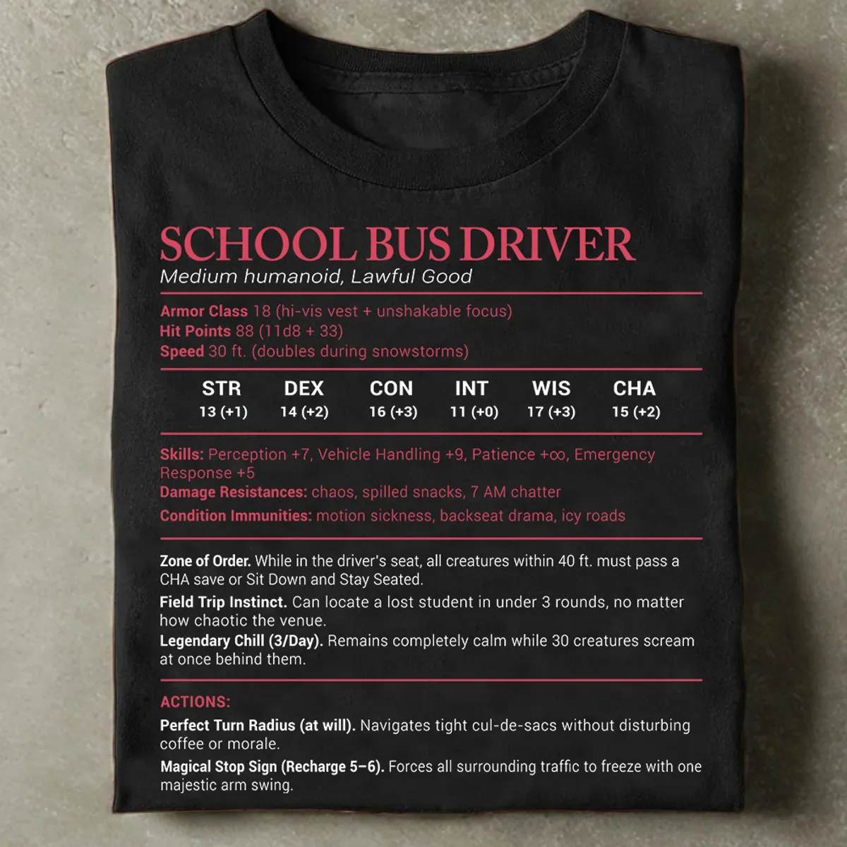 School Bus Driver Stats Classic Unisex T-Shirt