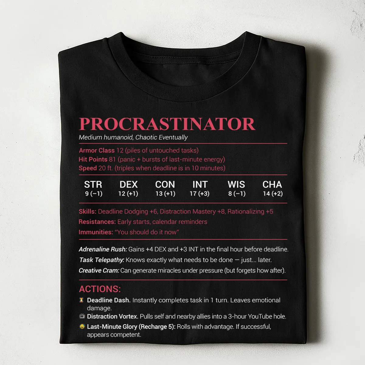 Procrastinator Stats Classic Unisex T-Shirt